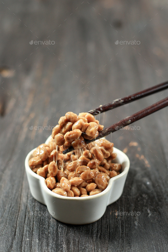 Natto Lifted with Chopstick. Natto is Japanese Fermented Sticky Soy ...