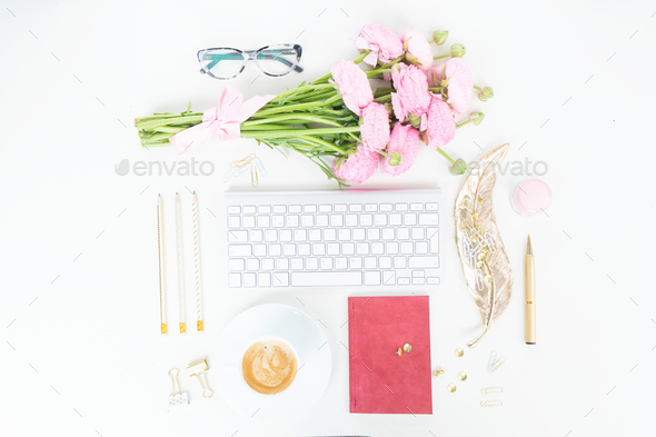 Top view home office workspace Stock Photo by Neirfy007 | PhotoDune