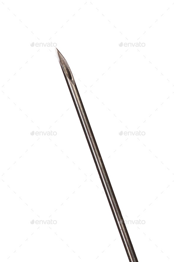 Vertical shot of hypodermic needle isolated on white background Stock ...