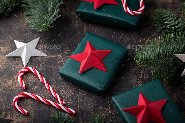 Christmas gift box with candy and star. Stock Photo by furmanphoto