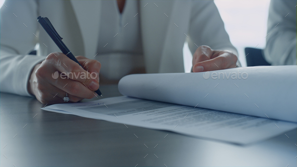 Successful ceo signing contract in office closeup. Woman hands holding ...