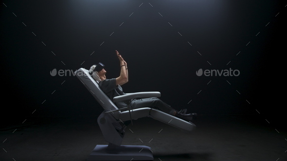 Closeup AR glasses guy monitoring digital screen. Futuristic man ...