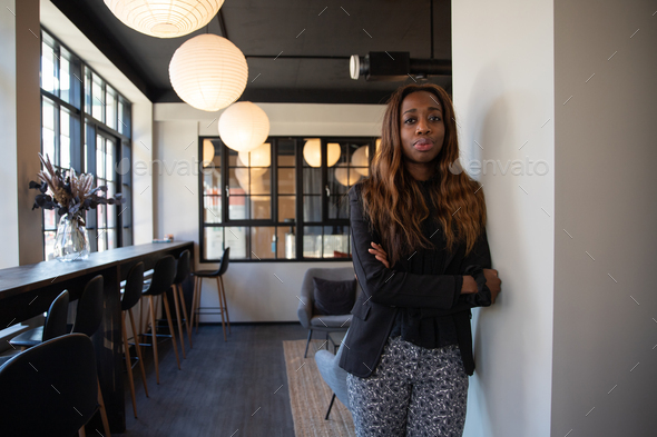 African American female boss executive stands confident with ambition ...