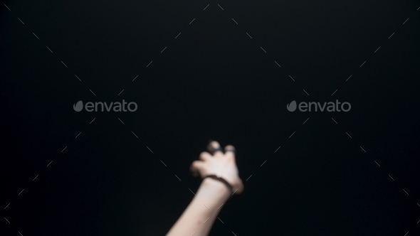 Unrecognized person take invisible objects closeup. Human exploring ...