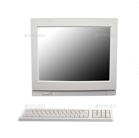 Vintage desktop computer isolated on white Stock Photo by ozaiachin