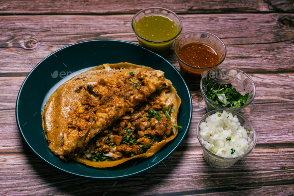 Gringa, typical Mexican dish. Gringa pastor a la diabla served with ...