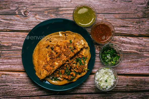 Gringa, typical Mexican dish. Gringa pastor a la diabla served with ...