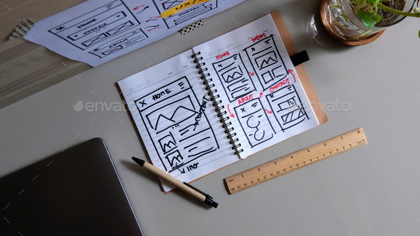 Sketch, prototype, framework, layout future app design project. Stock ...