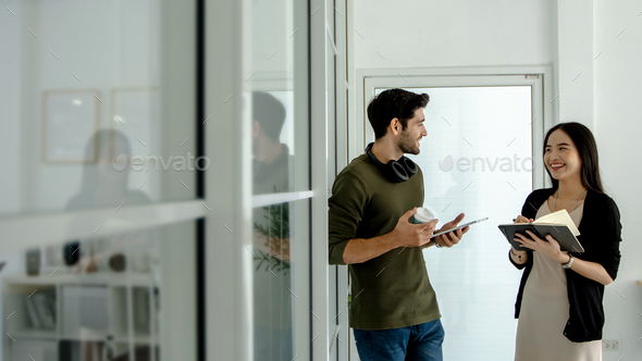 Business people talking with partner and talk about idea outdoor ...