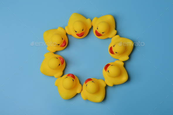 Toy ducks with circle shape. Business circle, friendly friends, unity ...