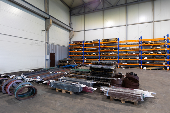 storage of raw materials in a modern factory, warehouse concept ...