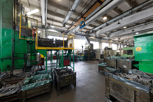 Photo of modern automatic automobile manufacturing workshop. The ...