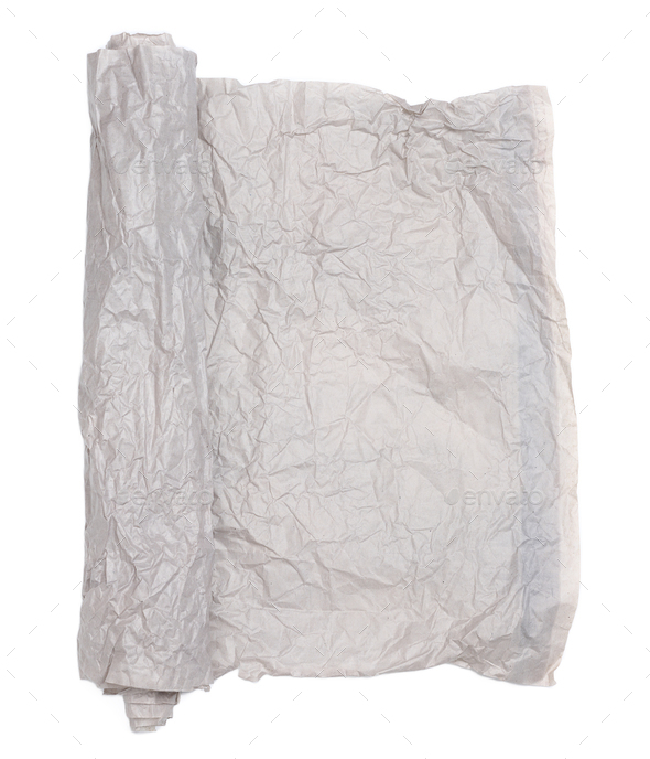 Roll of gray crumpled paper isolated on white background Stock Photo by ...