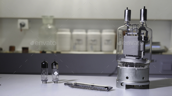 Vacuum electronic lamp with bulbs. Vintage large vacuum tube that ...