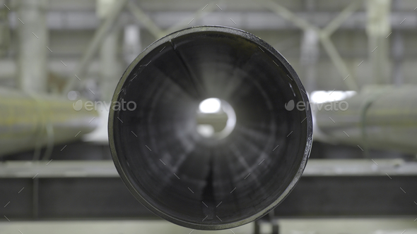 New industrial metal sewer pipes front view, close up. Pipe front view ...