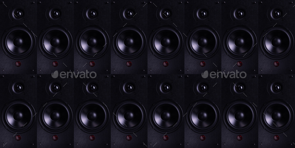 professional speakers stand to each other in two tiers, seamless ...