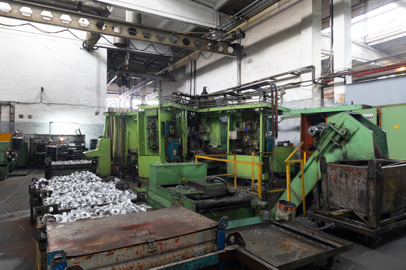 Photo shot of automobile assembly production.Car factory. Auto parts ...