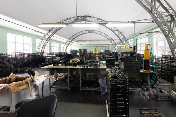 Assembly production. Engine factory. Plant concept and interior ...