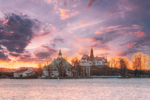 Helsinki, Finland. Sunrise Landscape Of Blekholmen Valkosaari Island ...