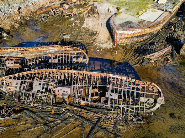 Ship cemetery on the coast of the Barents Sea in Teriberka. Stock Photo ...