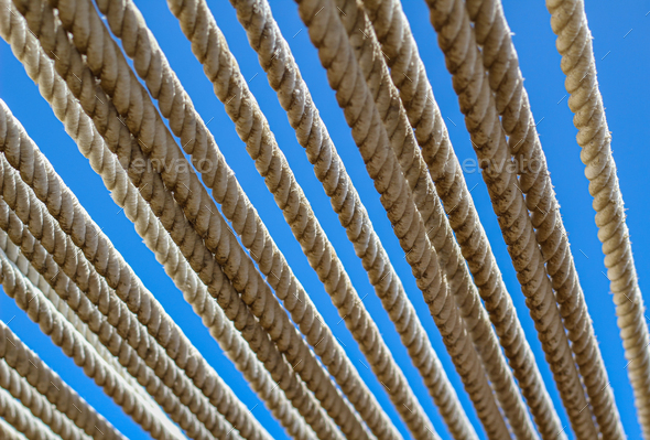 canopy of ropes on the beach of Crete. Stock Photo by svitlanaozirna
