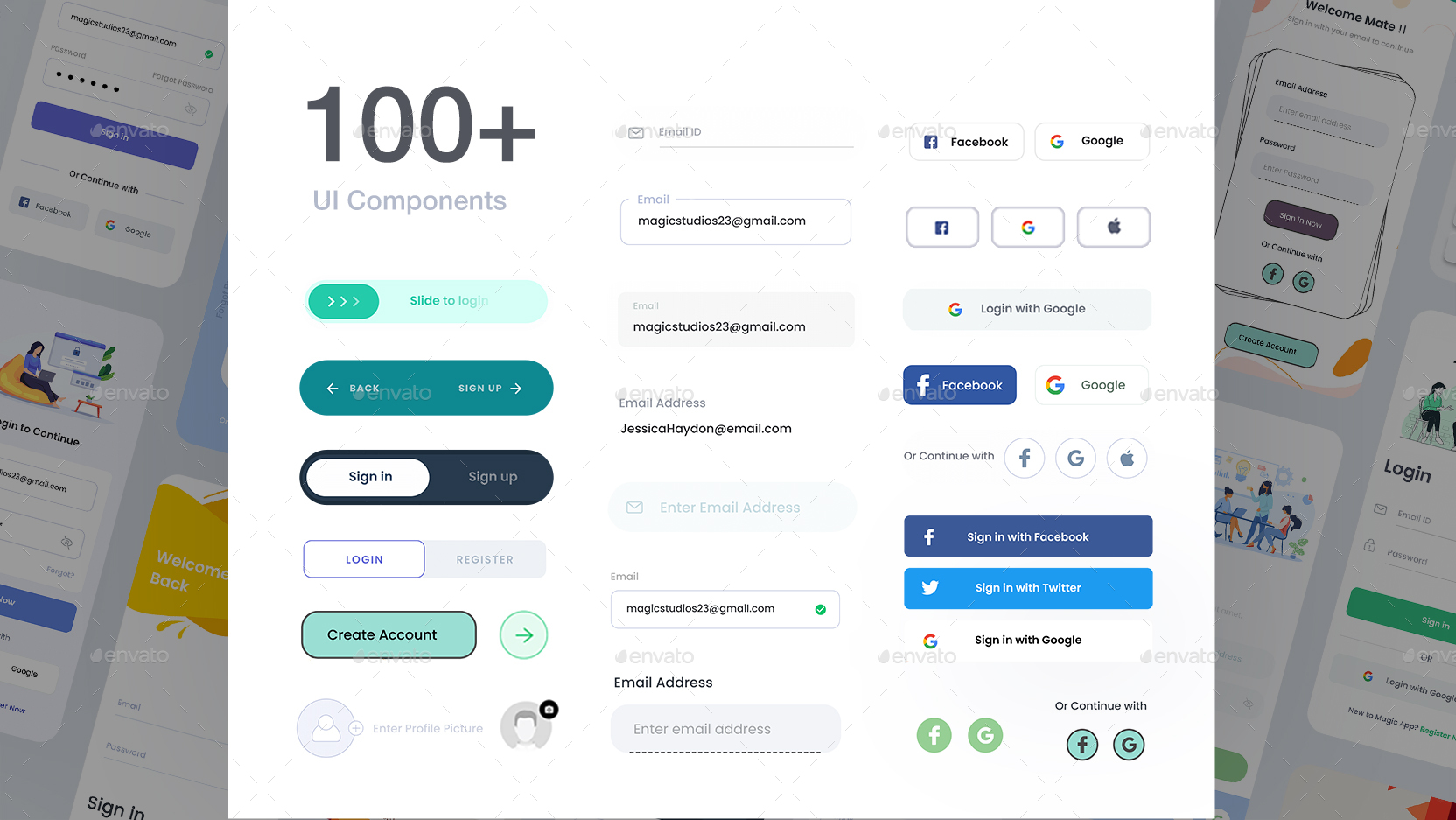 Sign in Sign up Screen App UI KIT | Login + Create Account | MagicPack ...
