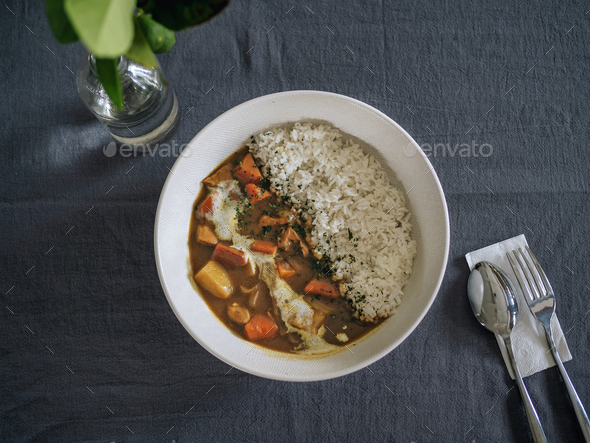 Yellow Thai curry and rice Stock Photo by trubavin | PhotoDune