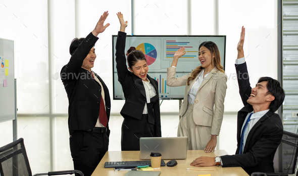 Employee meeting big screen tv presentation discussion and hand ...