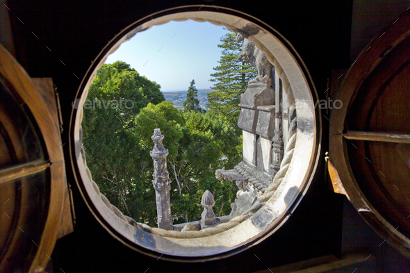 Green garden through the round window Stock Photo by vinnikava | PhotoDune