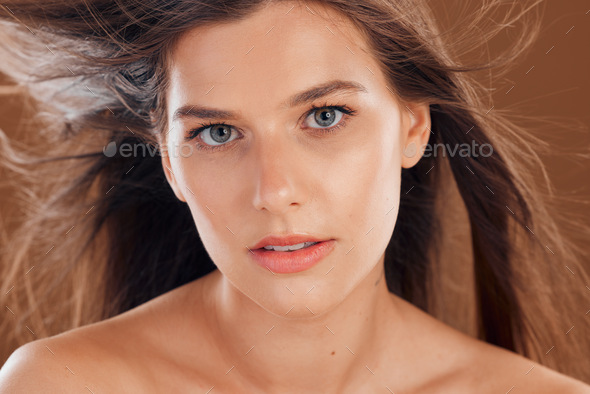 Beauty, hair and face with hair care, woman and cosmetics, keratin ...