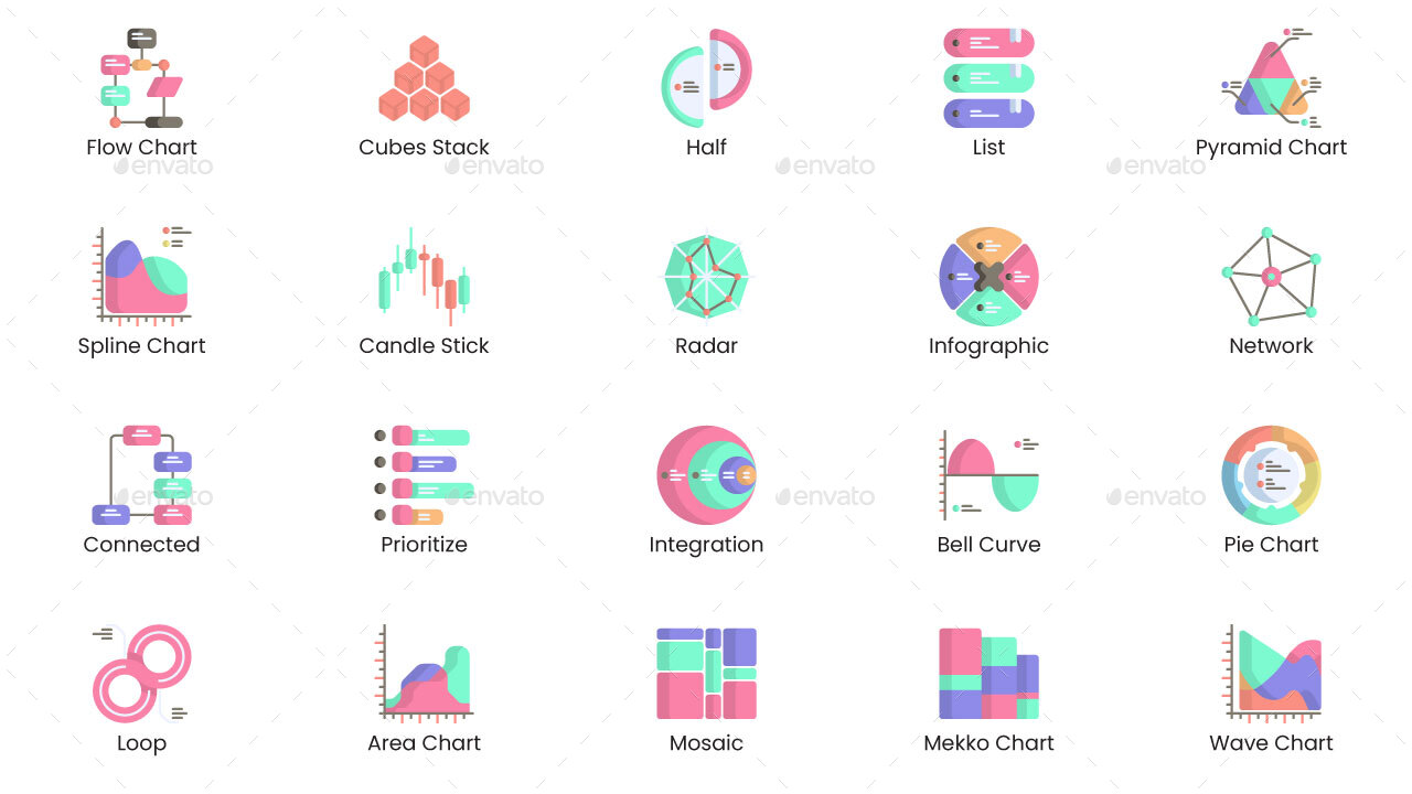 Infographic and Chart Flat Icons, Icons | GraphicRiver