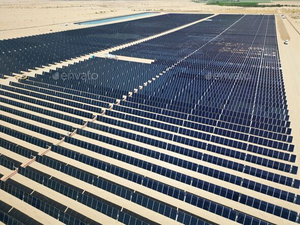 Array of polycrystalline silicon solar cells in solar power plant ...
