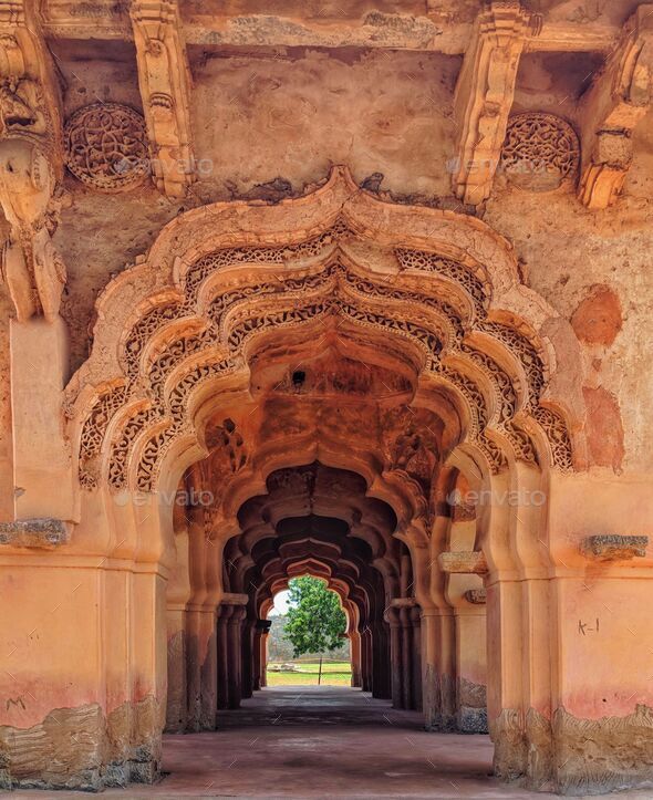 Vertical of the arches of the Lotus Mahal temple in India Stock Photo ...