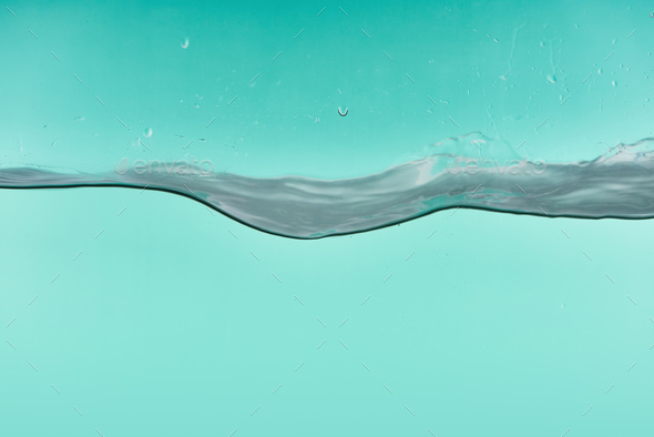 wavy transparent water on turquoise background with leaking drops Stock ...