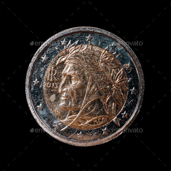 View of an Italian two euro coins isolated on a black background Stock ...