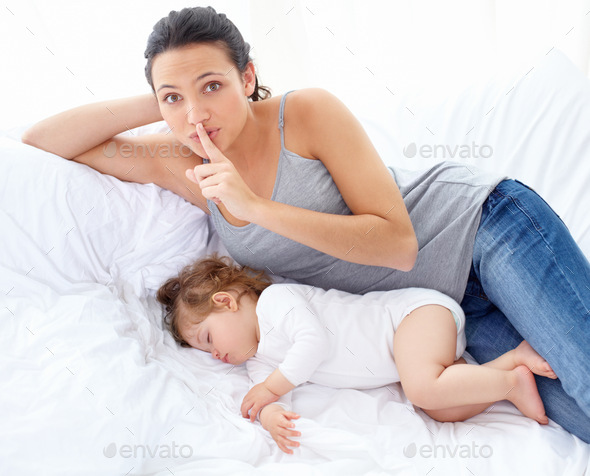 Quiet, shes finally asleep. Portrait of a mother telling you to be ...