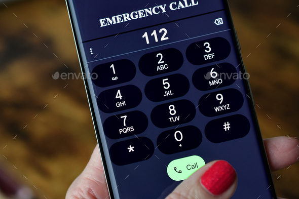 Dialing 112 Emergency services Call on mobile cell phone - police, fire ...