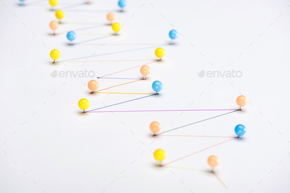 colorful connected drawn lines with pins, connection and communication ...