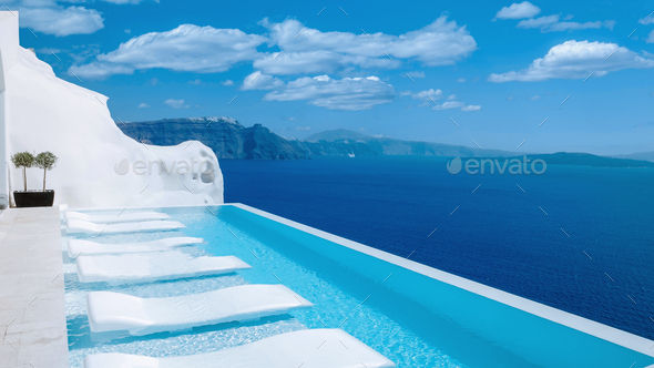Infinity pool Santorini Greece looking out over the caldera of the ...