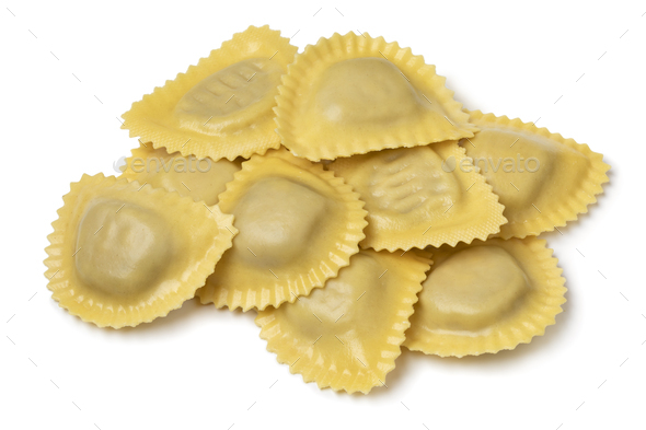 Heap of traditional fresh Italian Mezzelune pasta stuffed with ...