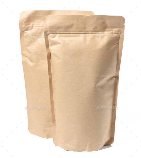 Brown craft paper bag isolated on white background, sachet bag Stock ...