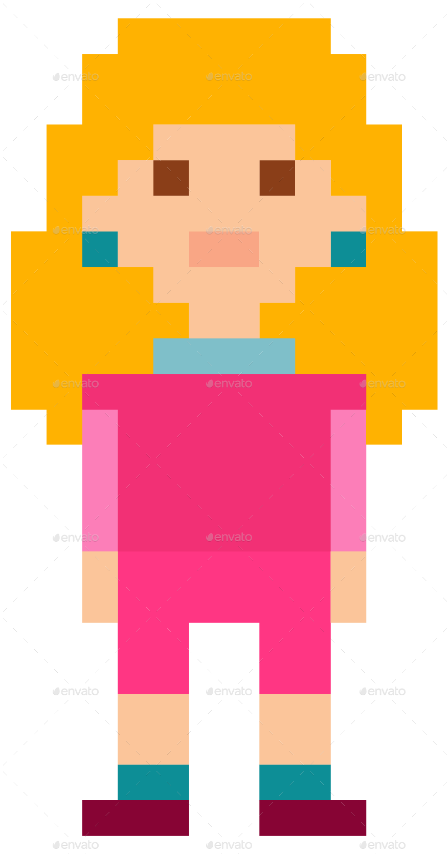 Set of Cute Colorful Male and Female Pixel People, Vectors | GraphicRiver