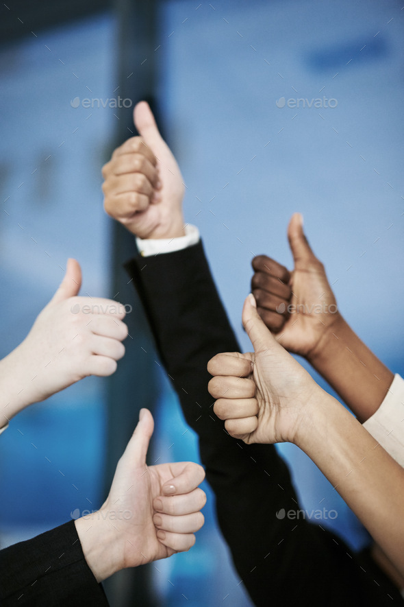 Great job. Shot of a group of hands showing thumbs up. Stock Photo by ...
