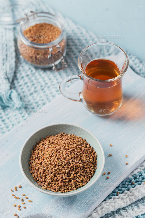Egyptian fenugreek yellow tea or Methi Dana drink and fenugreek seeds ...