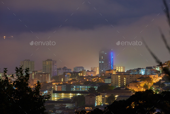 The city comes alive at night. View of a city landscape at night. Stock ...