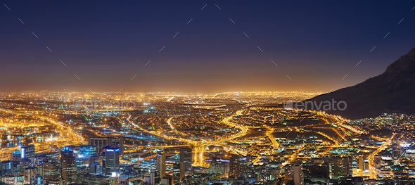 The city comes alive at night. View of a city landscape at night. Stock ...