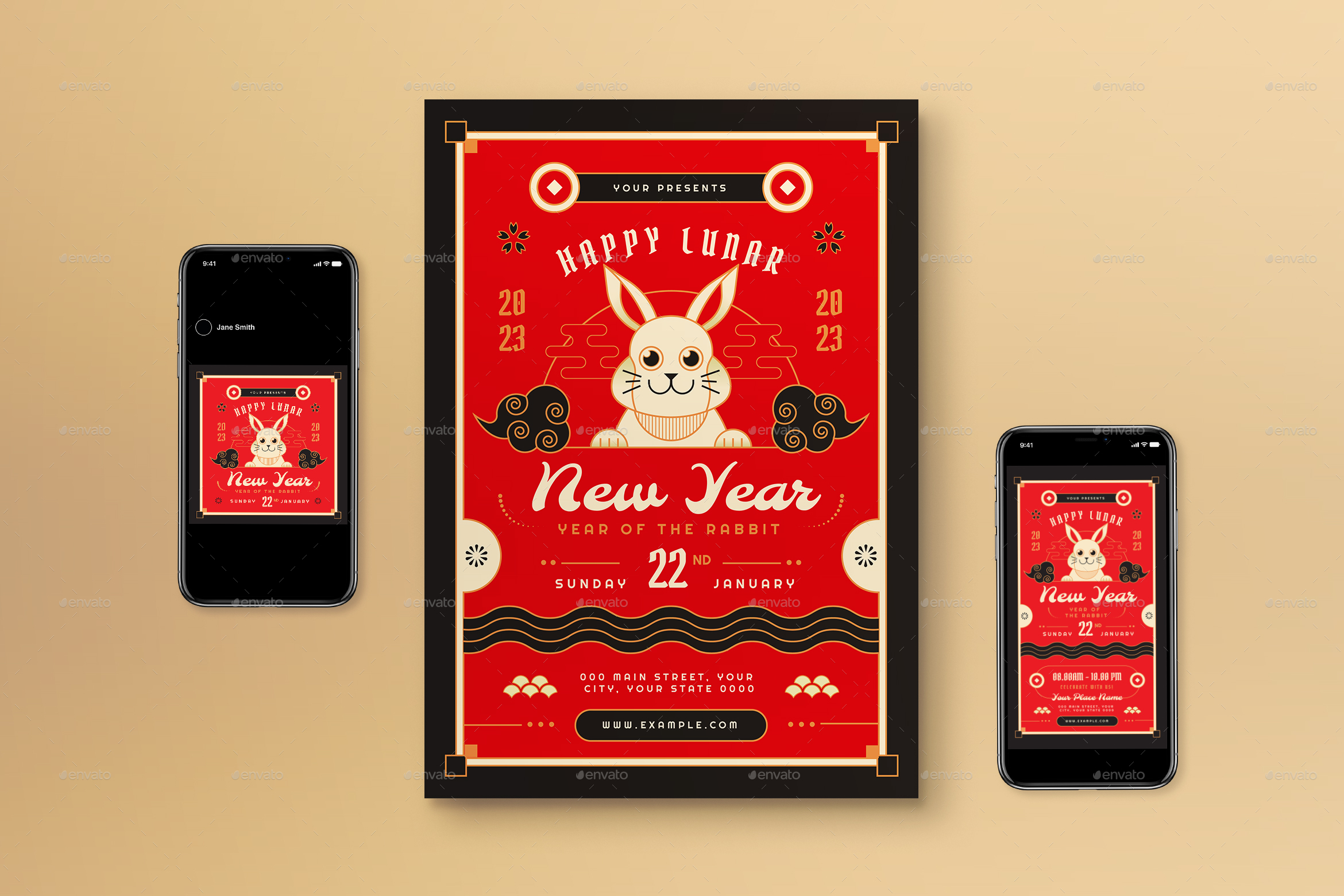Red Flat Design Lunar New Year Flyer Set, Print Templates | GraphicRiver