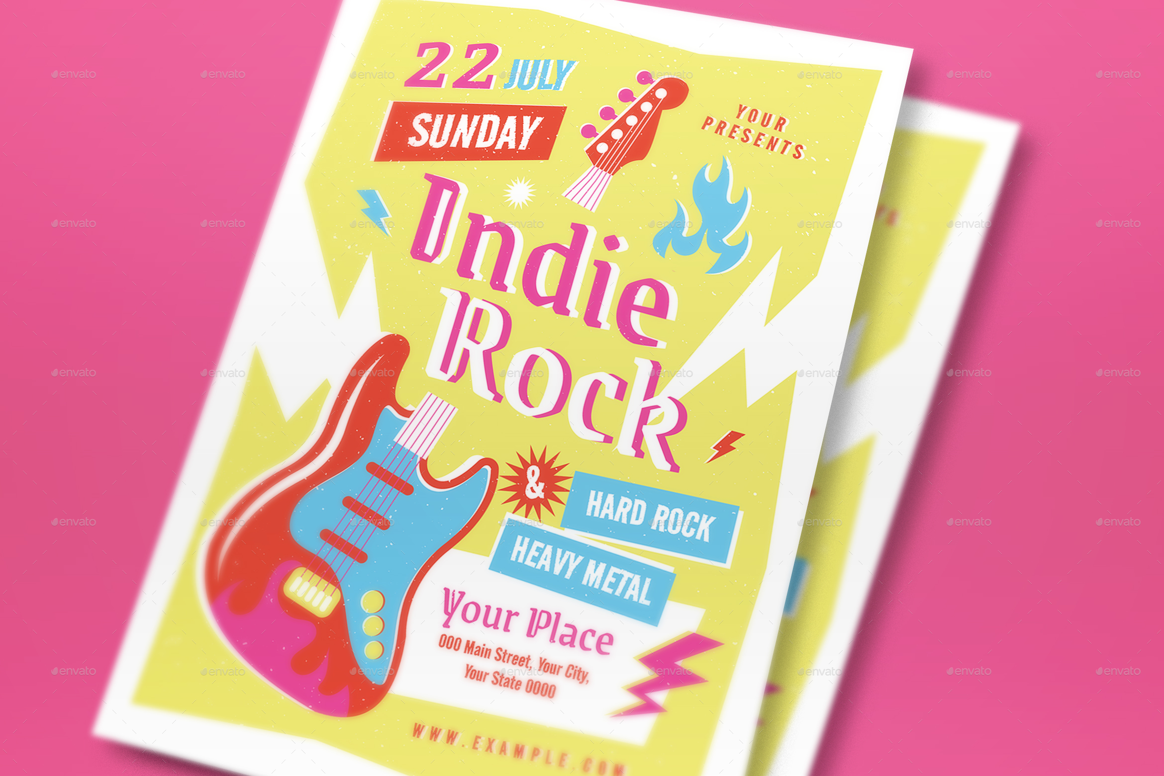 Yellow Riso Print Indie Rock Flyer Set, Print Templates | GraphicRiver