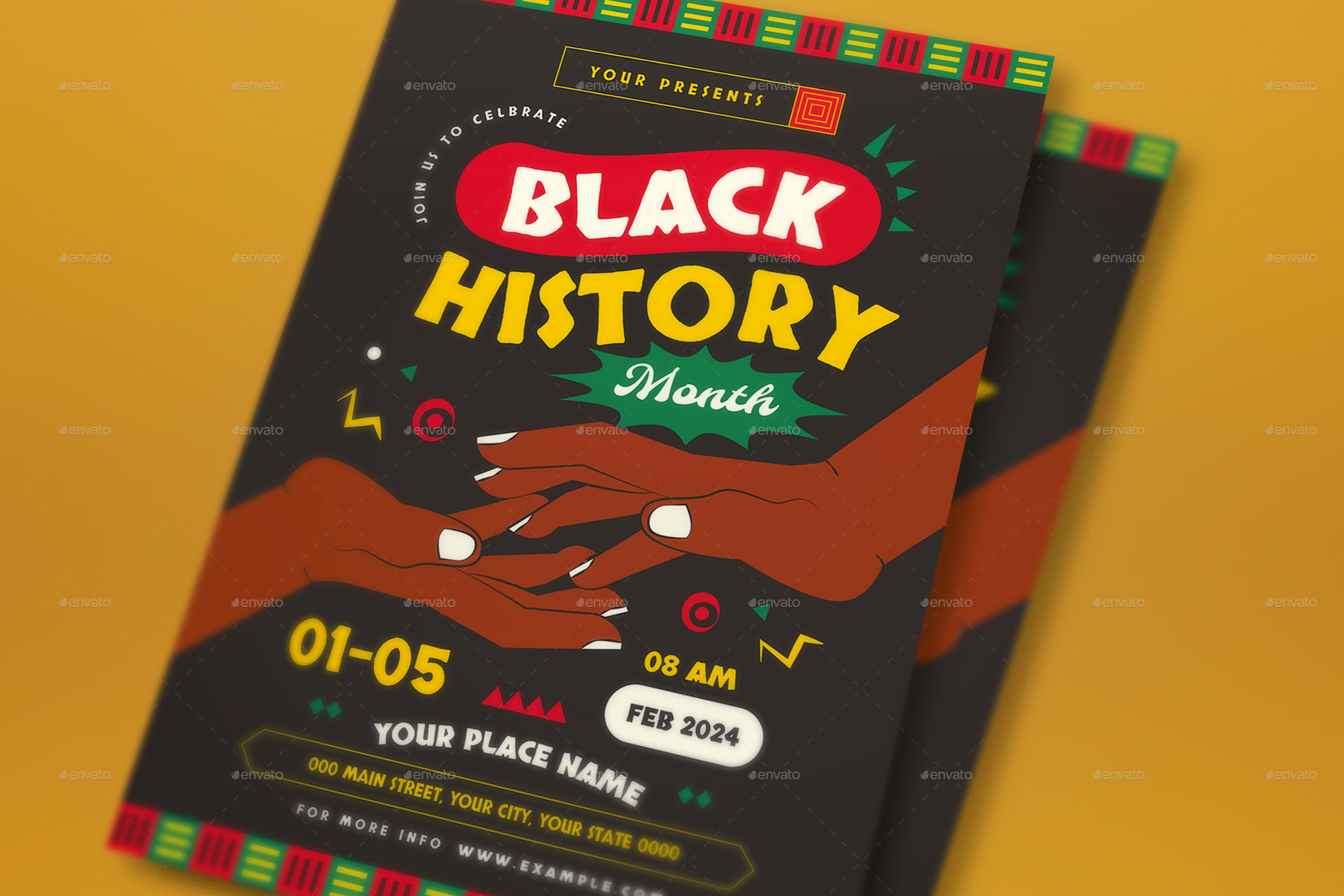 Black Flat Design Black History Month Flyer Set, Print Templates ...