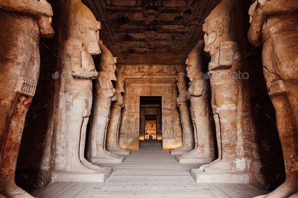 Interior of the The Great Temple at Abu Simbel in Upper Egypt, near the ...